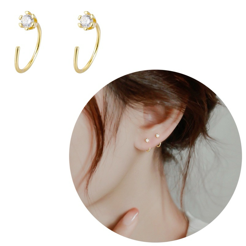 Jual Anting Tulang Telinga Sederhana Bulat Zircon Tusuk Stud Hoop ...