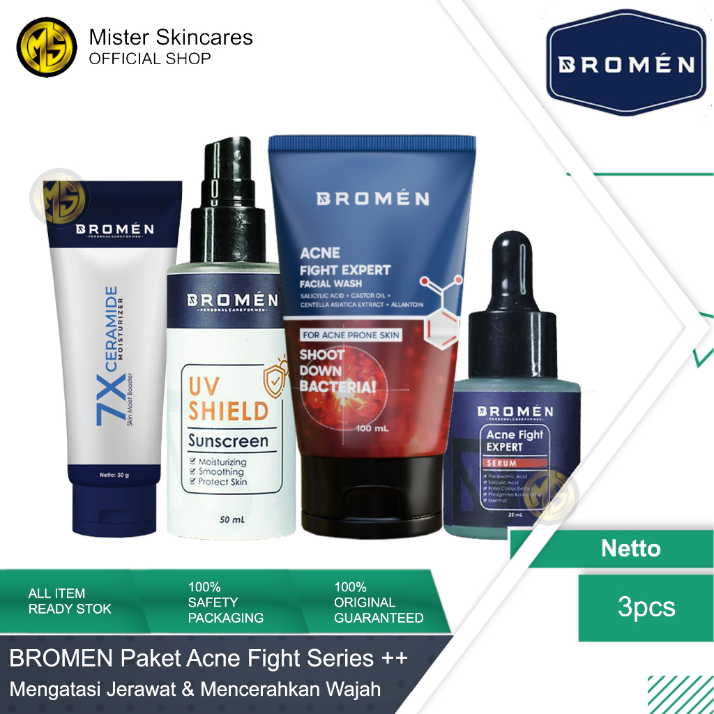 Jual Bromen Paket Acne Series Plus - Skincare Pria ( Facial Wash + Acne ...