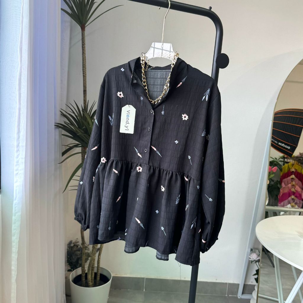 Jual Shirt Motif Bunga / Atasan Wanita Kemeja Korea Blouse Lengan ...