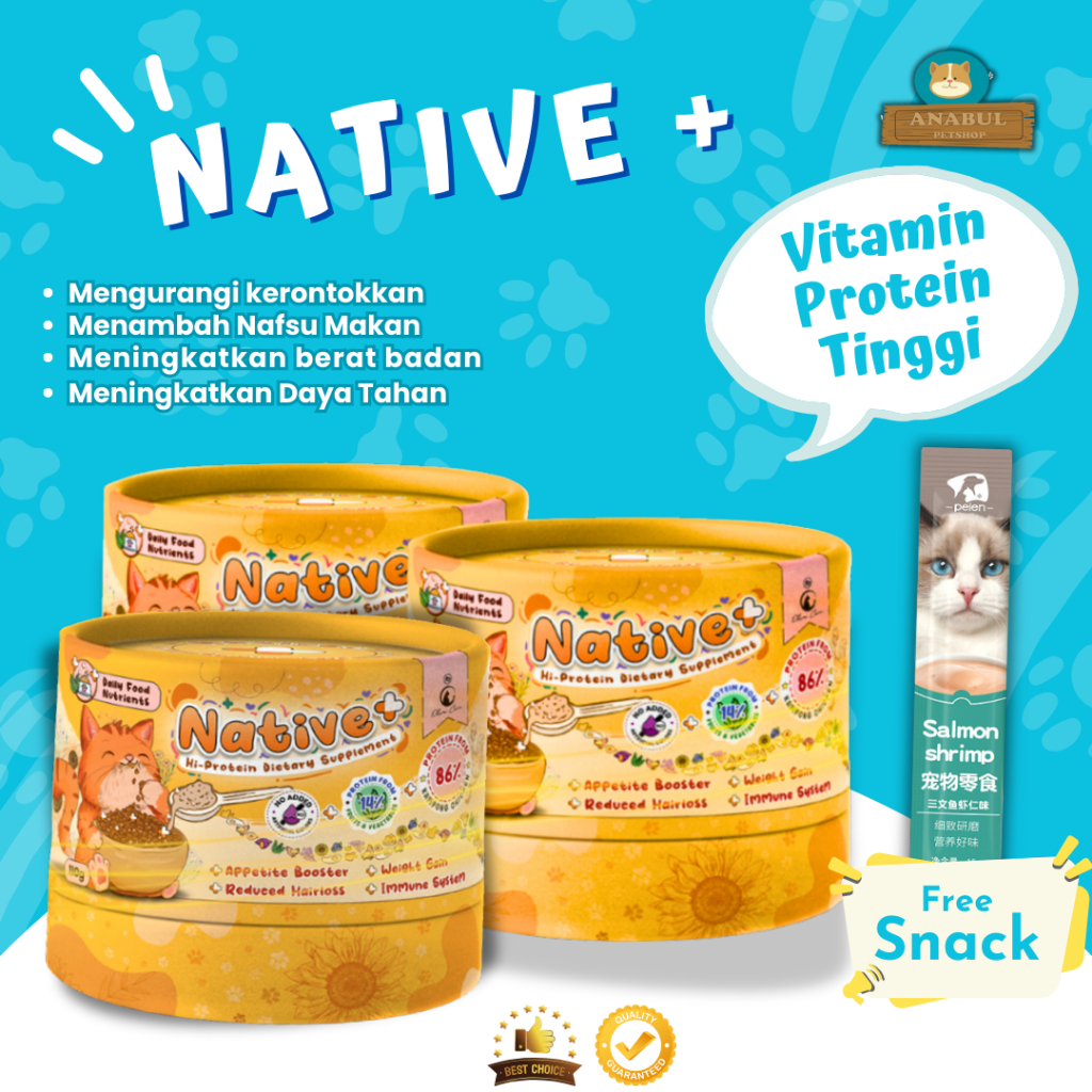 Jual Olive Care Vitamin Kucing NATIVE+ Protein Tinggi 110gr (FREE SNACK ...