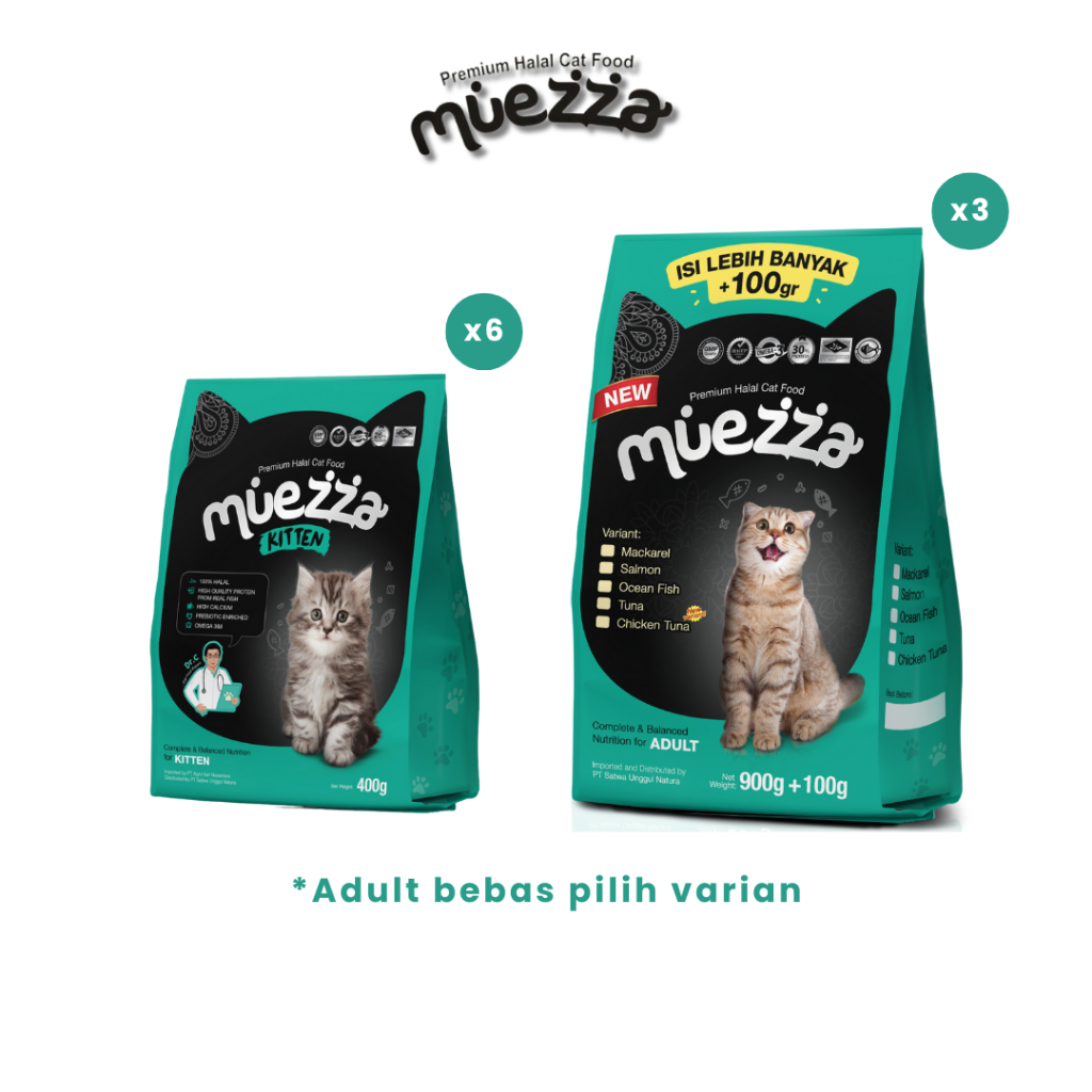 Jual Muezza Makanan Kucing Adult 1 kg isi 3 pcs + Kitten 400 gr isi 6 ...