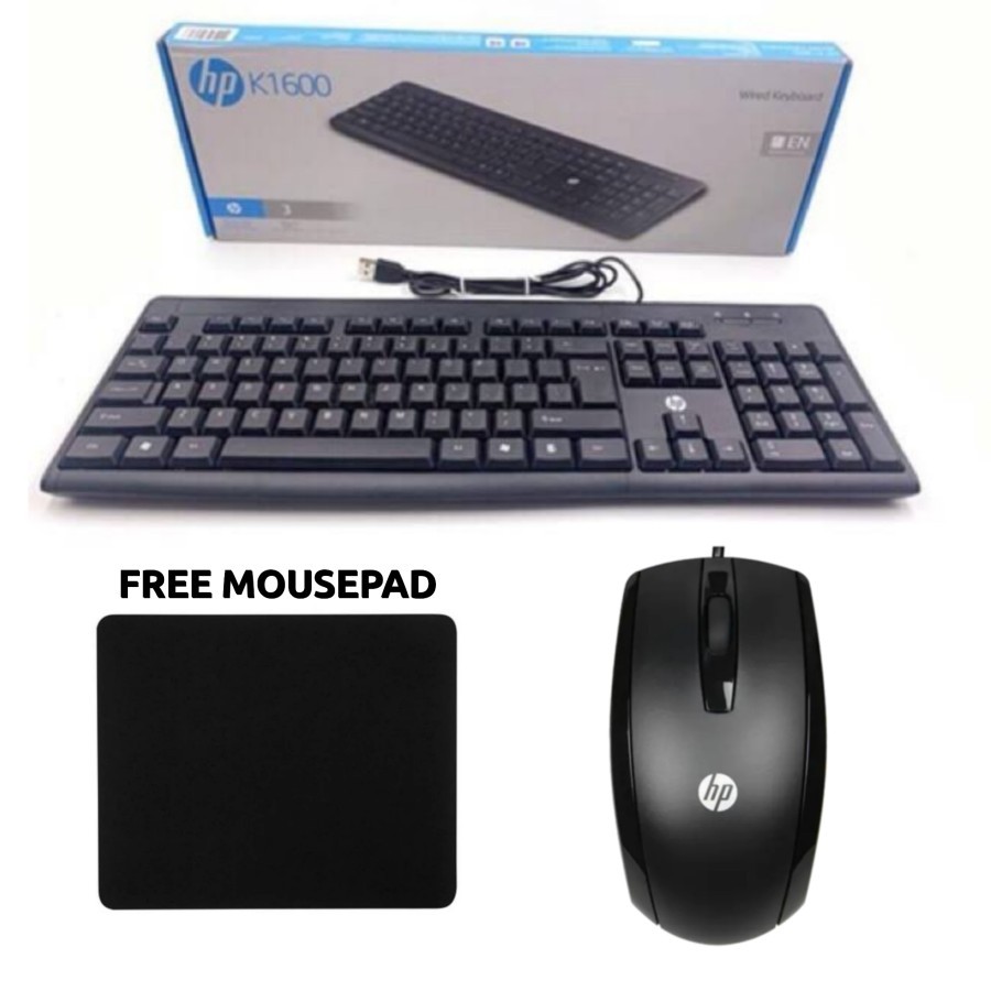 Jual PAKET KEYBOARD USB HP K-1600 + MOUSE WIRED HP X500 + MOUSEPAD POLOS | Shopee Indonesia