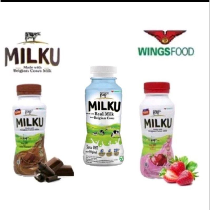 Jual Susu MILKU susu UHT botol 200ml (3 varian rasa) | Shopee Indonesia