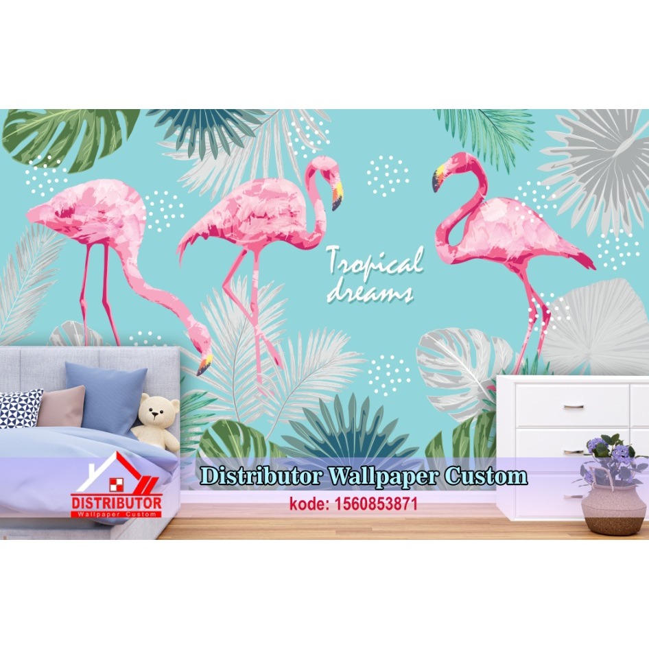Jual Wallpaper Custom 3D Tema Flamingo | Pink | Colourfull | Wallpaper ...