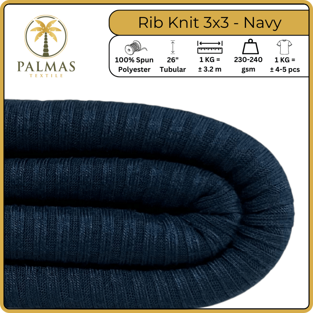 Jual Kain Rib Knit 3x3 - Navy (Bahan Kaos) | Shopee Indonesia