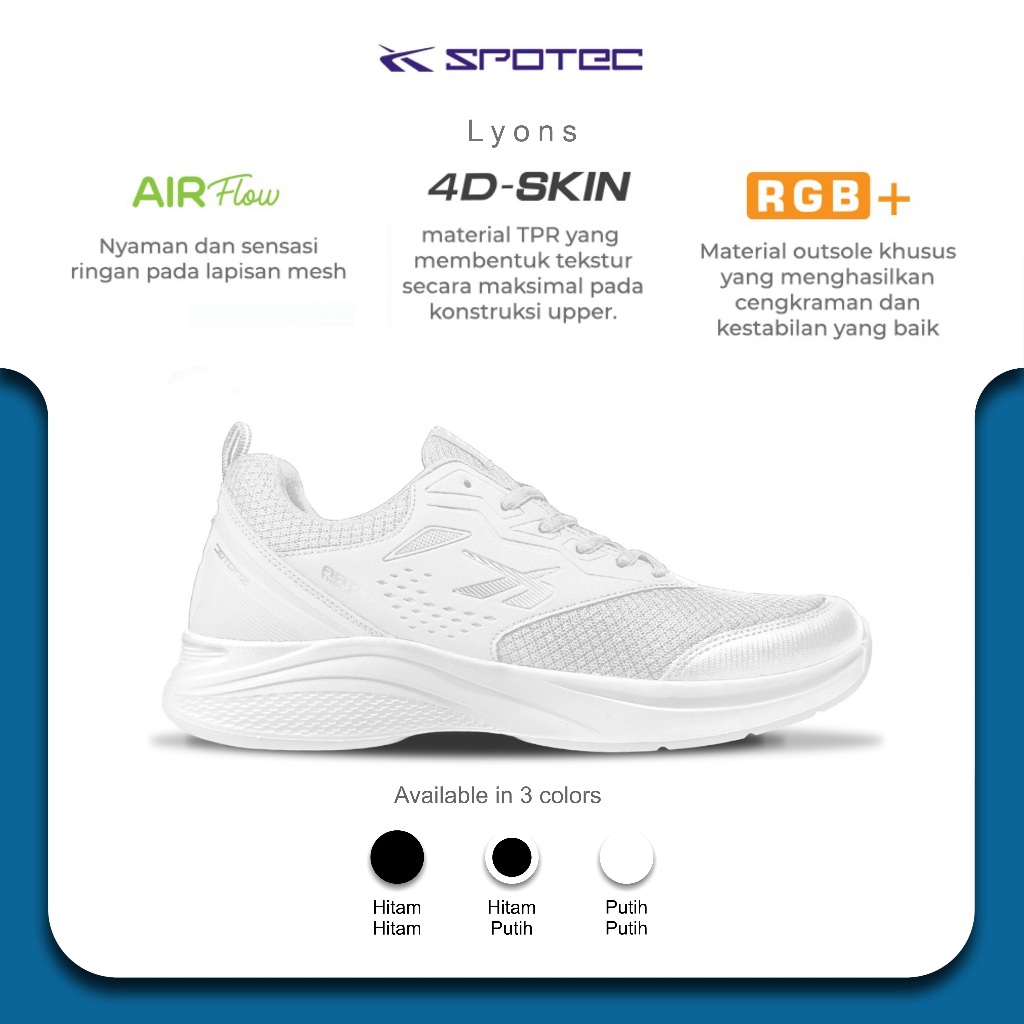 Jual SPOTEC Sepatu STUDENT Artikel LYONS-Putih/Putih | Shopee Indonesia
