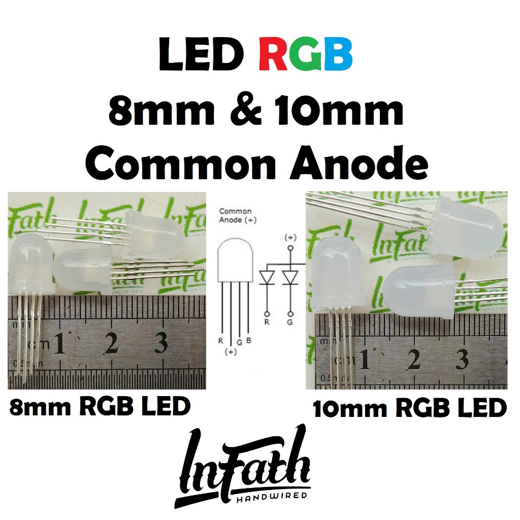 Jual InFath - LED RGB 8mm 10mm Common Anoda 5Pin anode diffused putih ...
