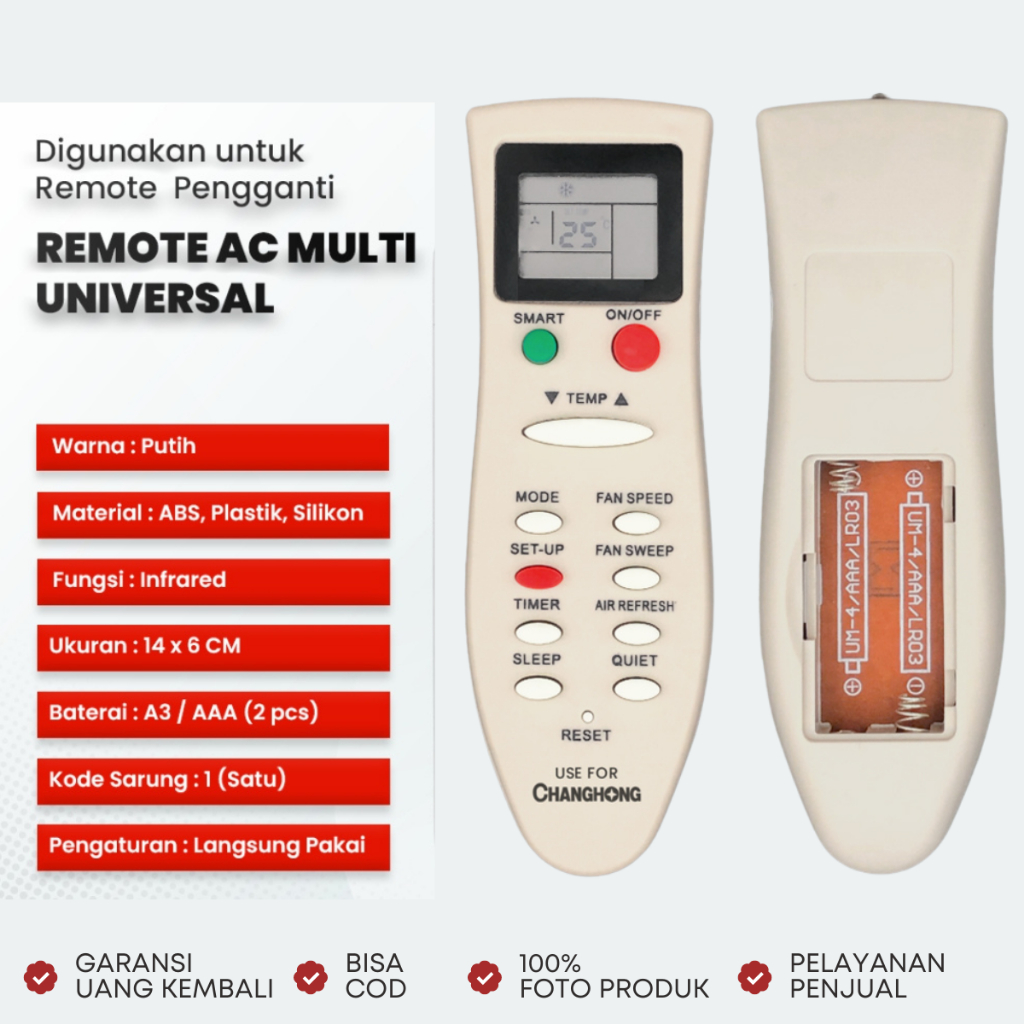 Jual REMOTE CHANGHONG UNIVERSAL SPLIT INVERTER LOW WATT | Shopee Indonesia
