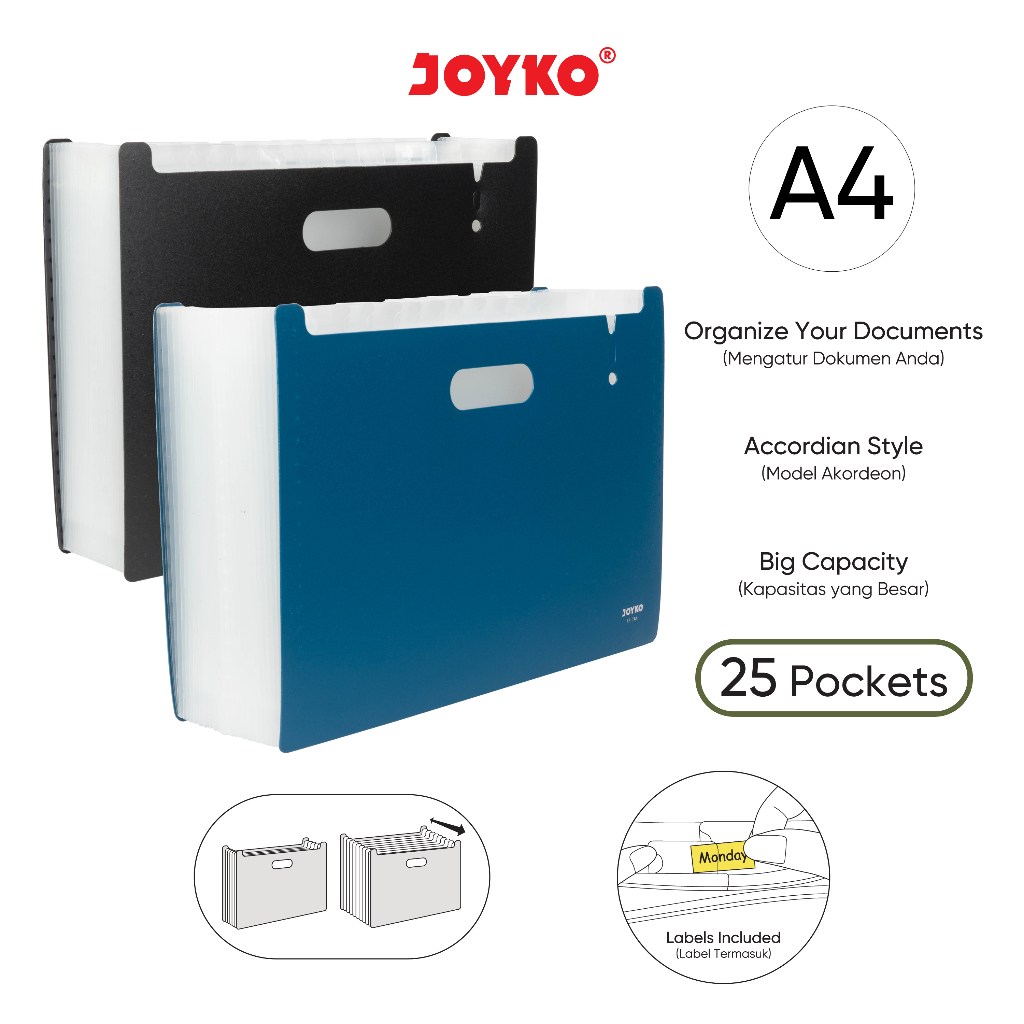 Jual Expanding File Map Organizer Joyko EF-7A4 25Pockets | Shopee Indonesia