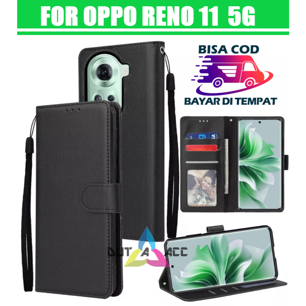 Jual flip case leather oppo reno 11 5g casing cover kulit bisa buka ...
