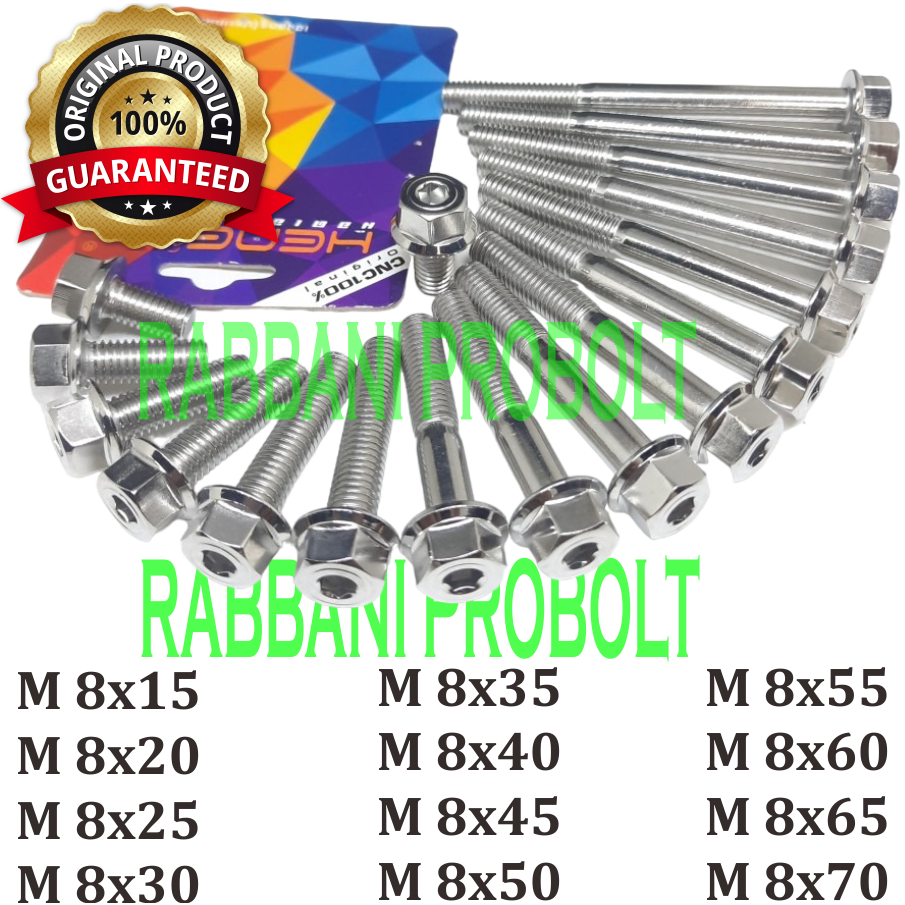 Jual Probolt M8 Baut 12 Ulir 8 mm Halus Stainless Ori HENG Thailand M 8 ...