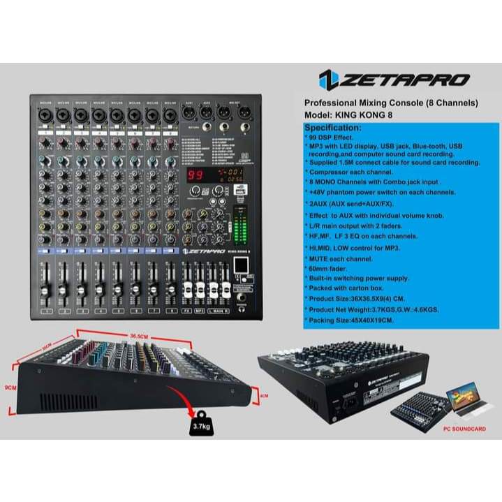 Jual Mixer Audio ZETAPRO Kingkong 8 Channel MIXER ZETAPRO KINGKONG 8CH | Shopee Indonesia