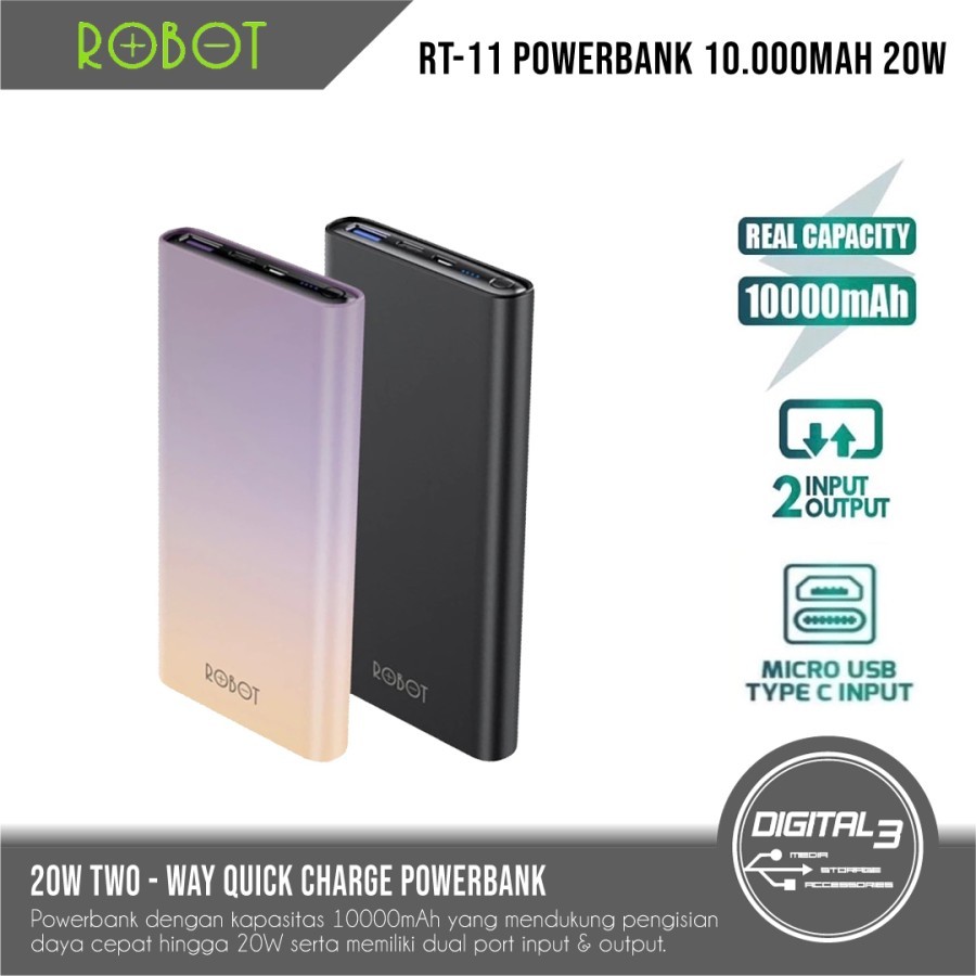 Jual ROBOT RT-11 Powerbank 10000mAh Fast Charging 20W PD Dual Output ...