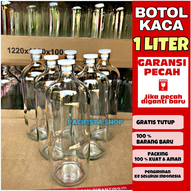 Jual BOTOL KACA 1 LITER | botol bensin,botol jamu,minuman 100% barang ...