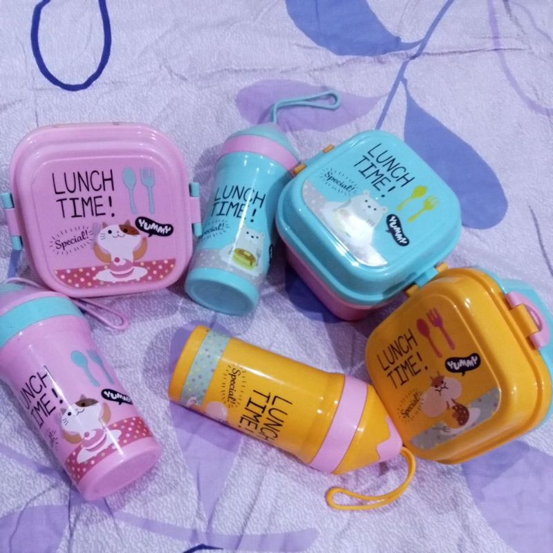 Jual Lunch Box Set Dengan Botol Minum / Kotak Bekal Anak 2in1 Plus Botol Minum/ Tempat Makan ...