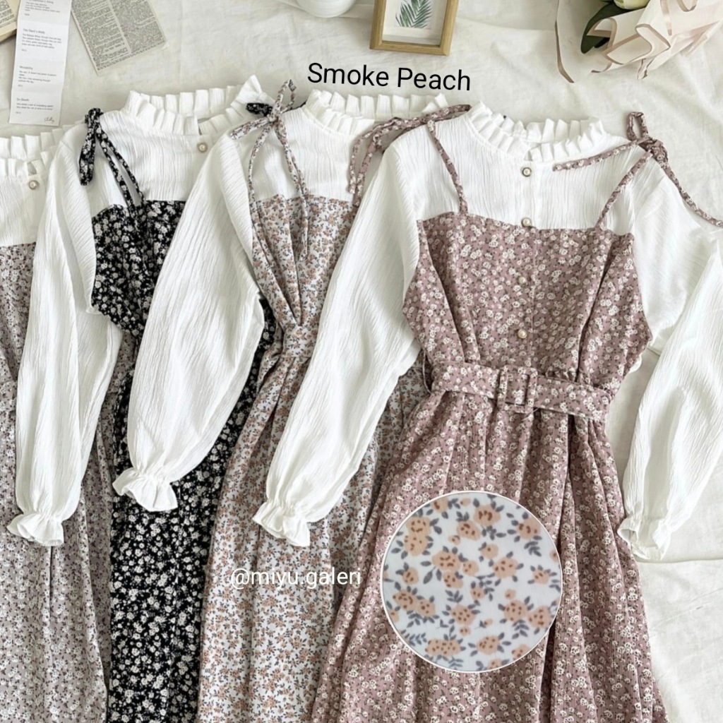 Jual Aecha Gamis Overall Crinkle mix Lady crush motif bunga cey plaid ...