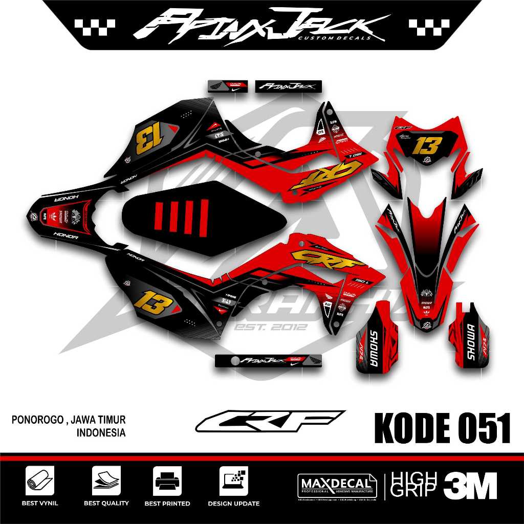 Jual DECAL CRF 150 L HITAM MERAH KODE 051 / STIKER CRF 150 L SUPERMOTO ...