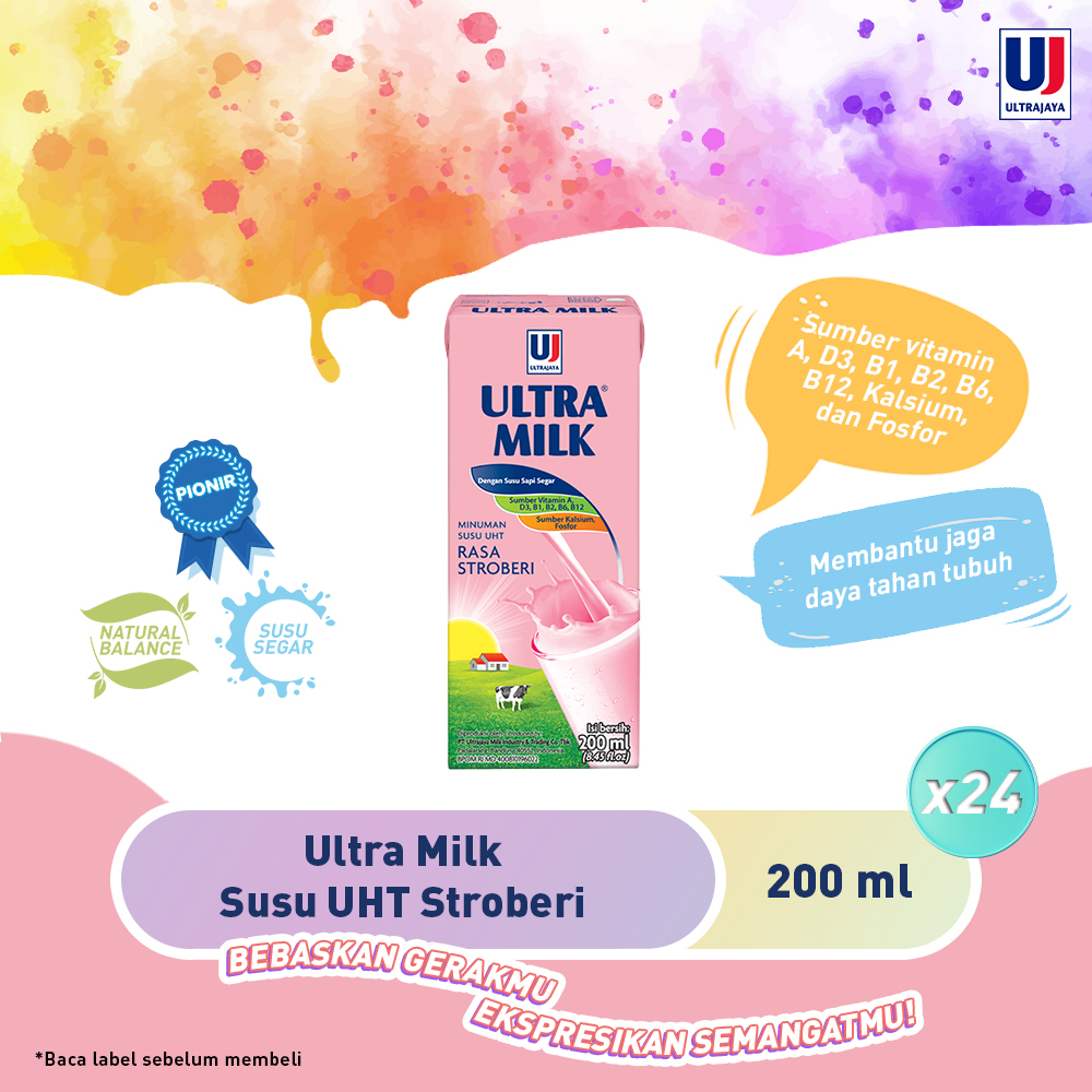 Jual Susu UHT Ultra Milk 200 ml Strawberry isi 24 Pcs | Shopee Indonesia