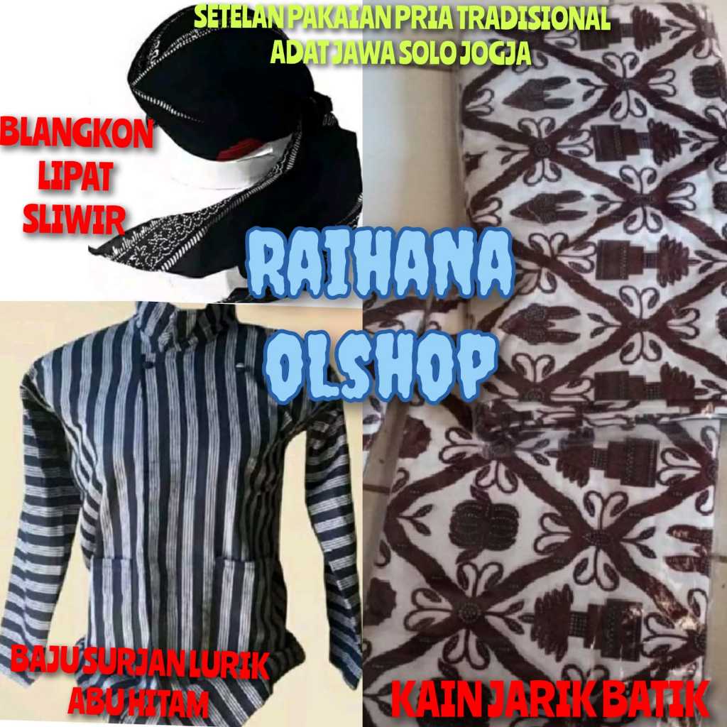 Jual SEPAKET BAJU ADAT JAWA PRIA | SURJAN LURIK ABU HITAM + KAIN JARIK BATIK + BLANGKON LIPAT ...