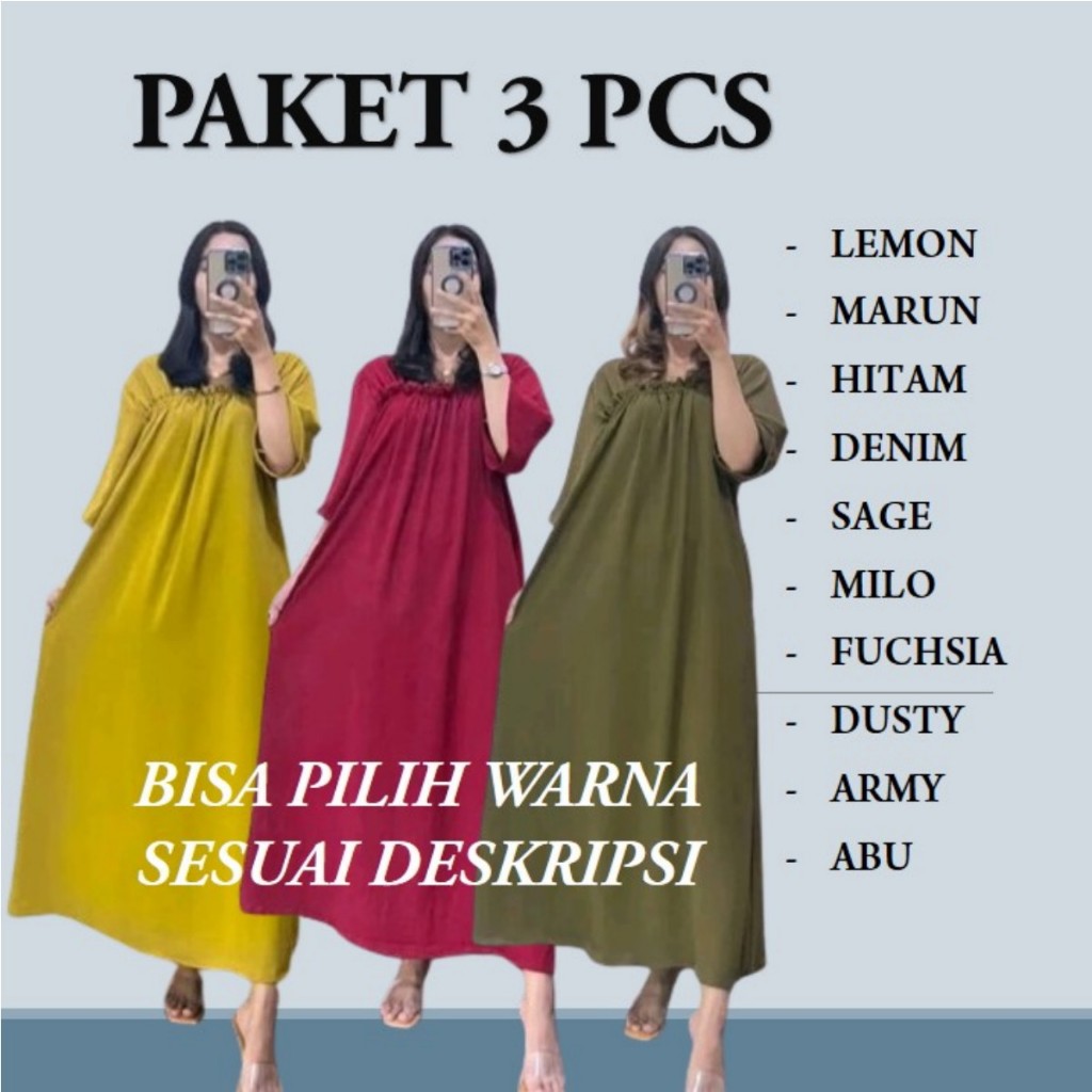 Jual Paket Hemat 3 Pcs Daster Crinkle Airflow Kerut Dada Polos Daster ...