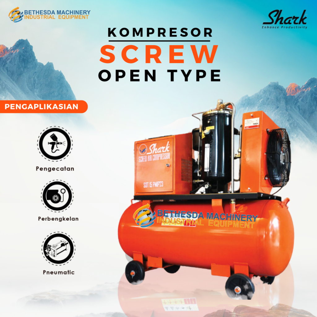 Jual Screw Open Kompresor 15 HP Shark SOT15 + Tangki 250L | Shopee ...