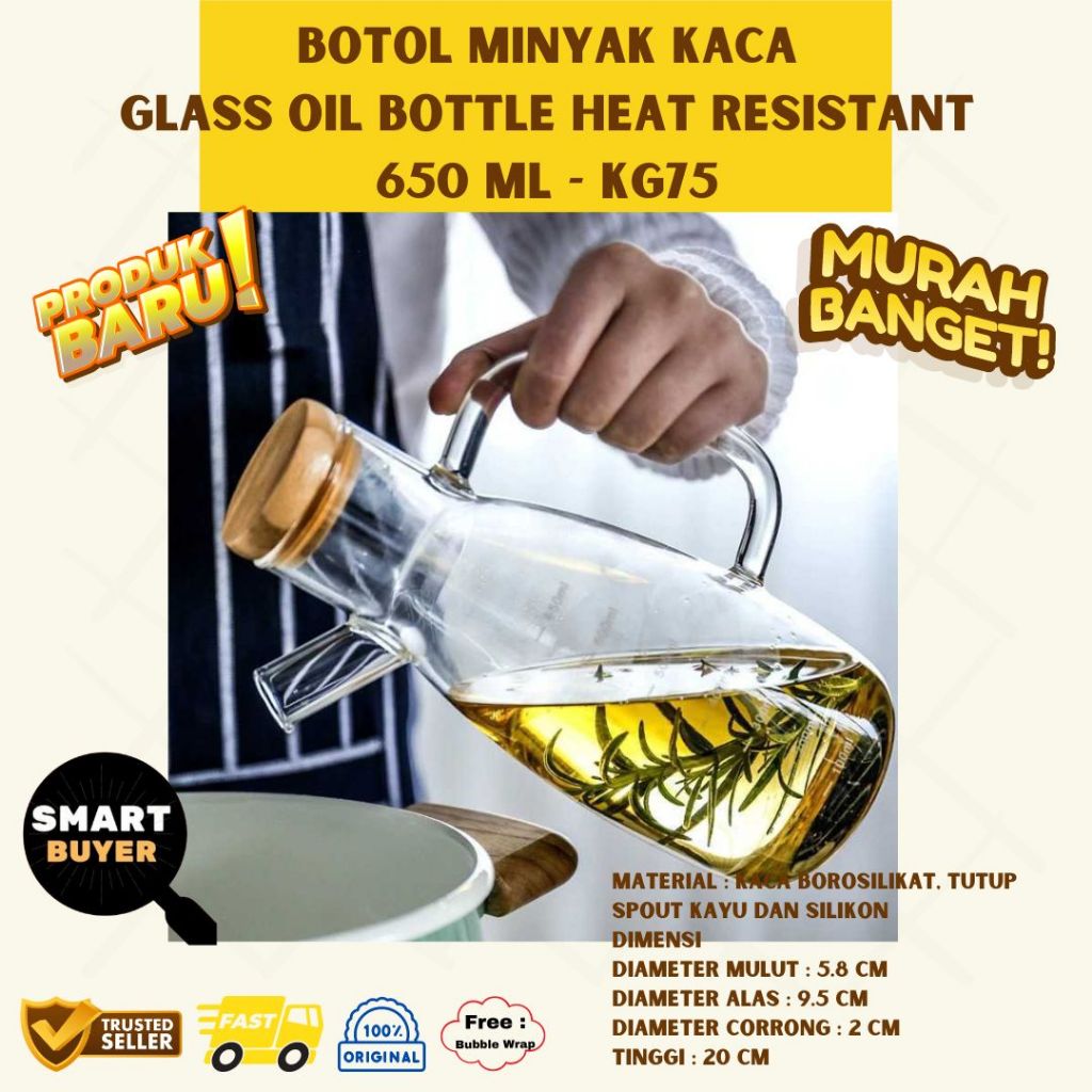 Jual Botol Minyak Kaca Glass Oil Bottle Heat Resistant 650ml Transparan ...