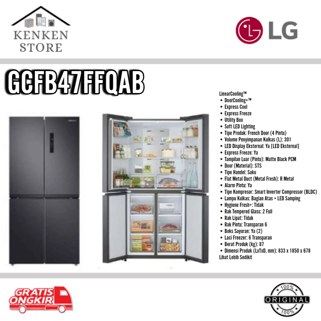 Jual KULKAS LG SIDE BY SIDE 4 PINTU GCFB47FFQAB | Shopee Indonesia