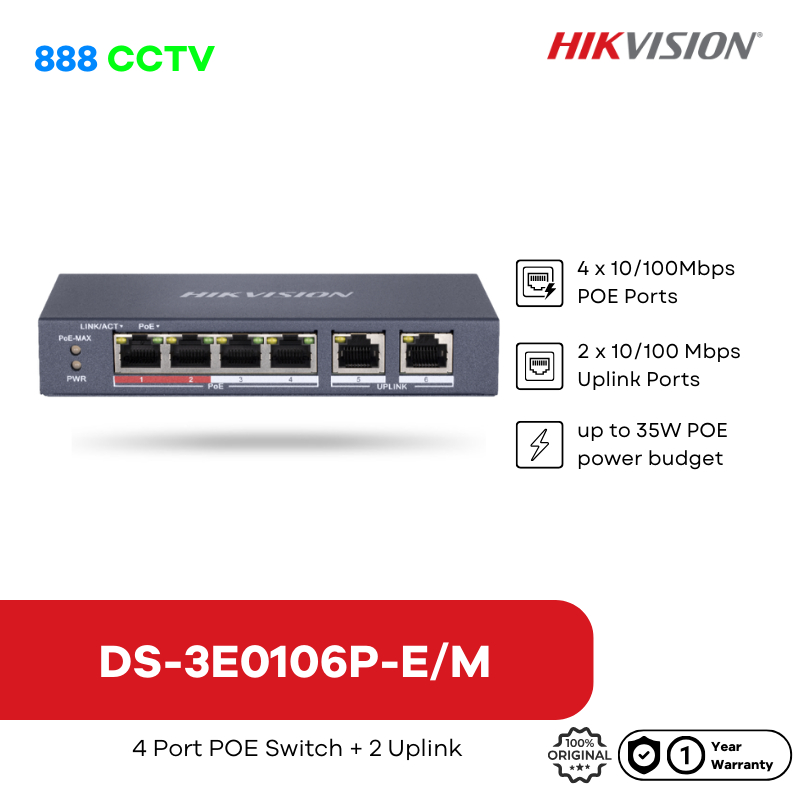 Jual POE Switch 4 Port Hikvision DS-3E0106P-E/M 2 Uplink | Shopee Indonesia
