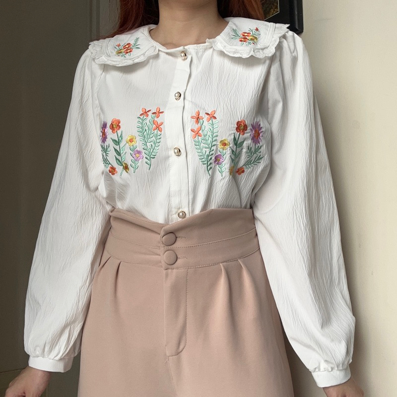 Jual Spring top atasan blouse BKK kemeja wanita bordir korean style by Biel the label | Shopee ...
