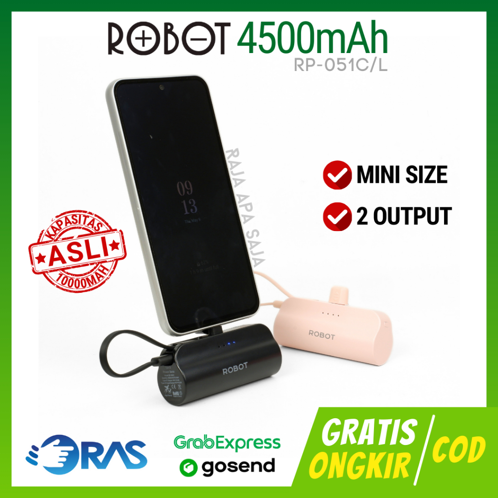 Jual Powerbank Robot Mini 2 Output Port Type C Lightning IPh Power ...