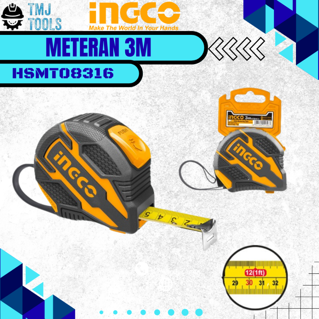 Jual Meteran 3M INGCO HSMT08316 Steel Measuring Tape 3 M Alat Ukur Tukang Meter Meteran Murah ...