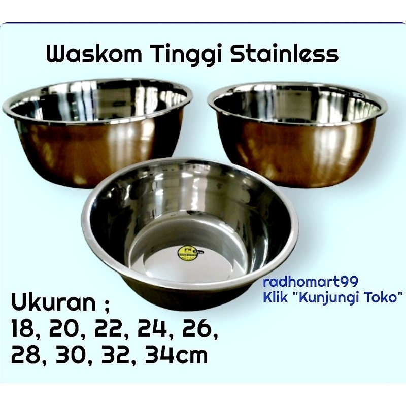 Jual WASKOM TINGGI 18cm,22cm,26cm,28,cm,30cm,32cm,34cm STAINLESS STEEL ...