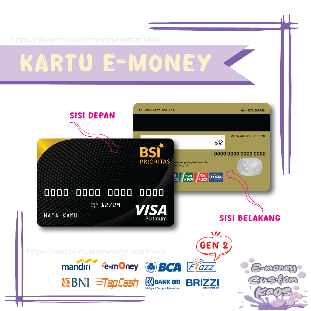 Jual KARTU EMONEY CREDIT DEBIT CARD BSI ETOLL MANDIRI FLAZZ BCA GEN 2 ...