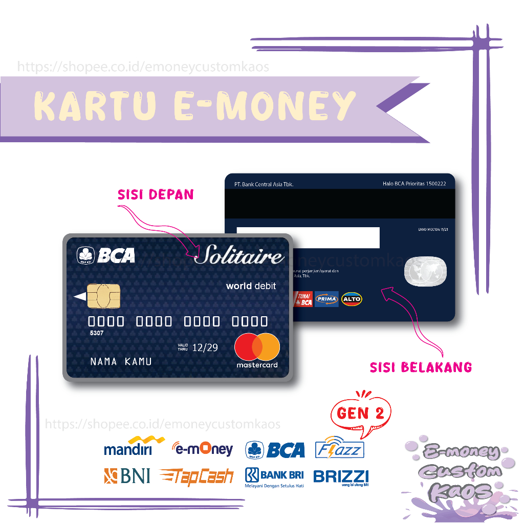 Jual KARTU EMONEY DEBIT CARD SOLITAIRE ETOLL MANDIRI FLAZZ BCA GEN 2 ...
