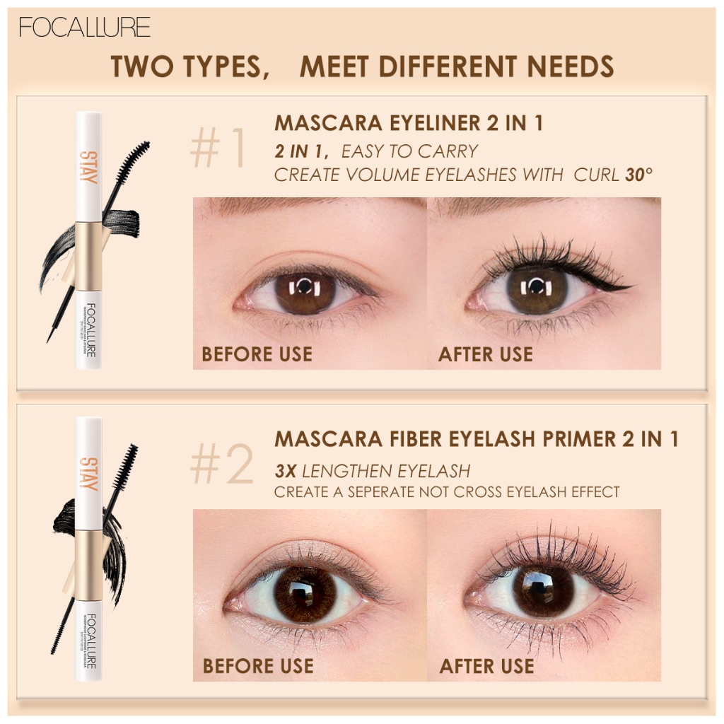 Jual FOCALLURE 2 In 1 Waterproof Maskara & Eyeliner fiber eyelash ...