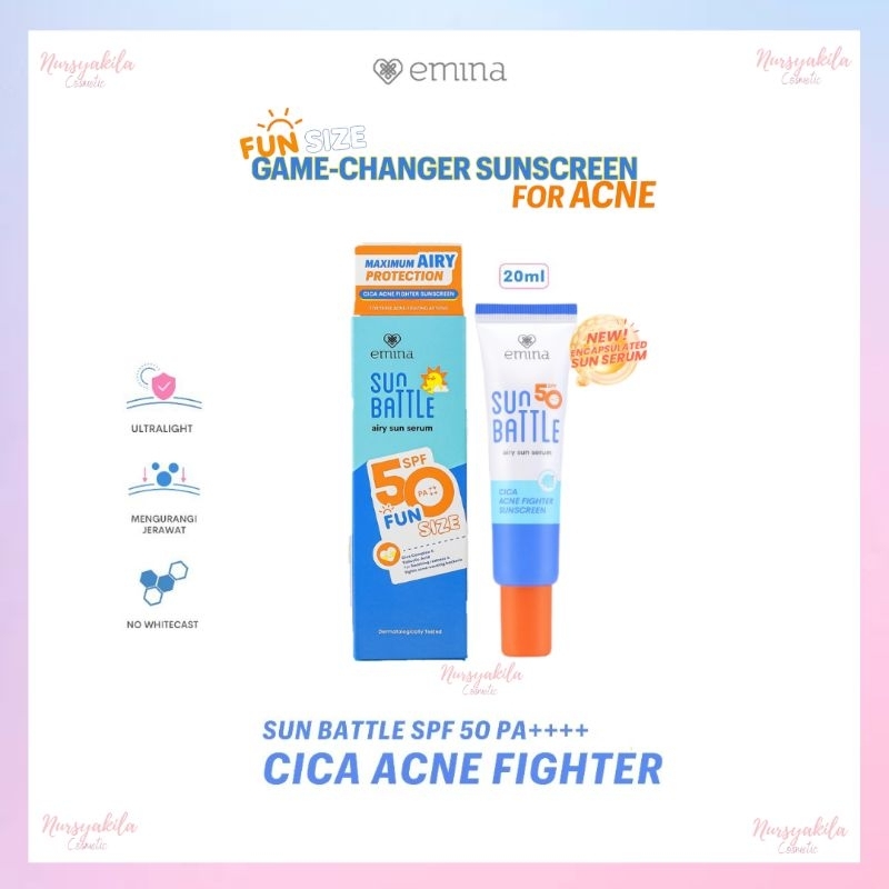 Jual Emina Sun Battle SPF 50 PA+++ Cica Acne Fighter 20ml Fun Size ...