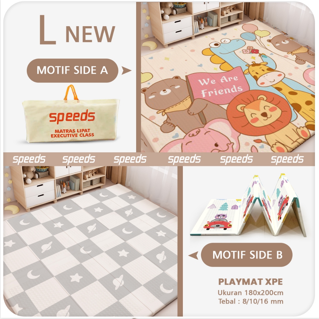 Jual SPEEDS 180x200x16-10mm Playmat Bayi Karpet Lipat Playmate Baby ...
