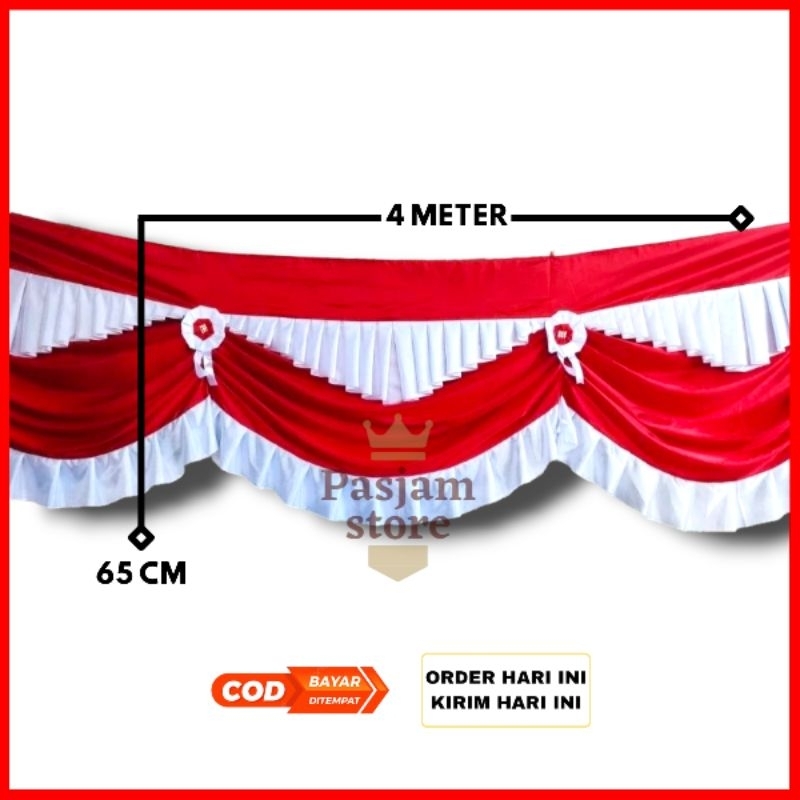 Jual Bendera Background Panggung Poni Merah Putih Rumbay 5 Gelombang Panjang 4 Meter | Shopee ...