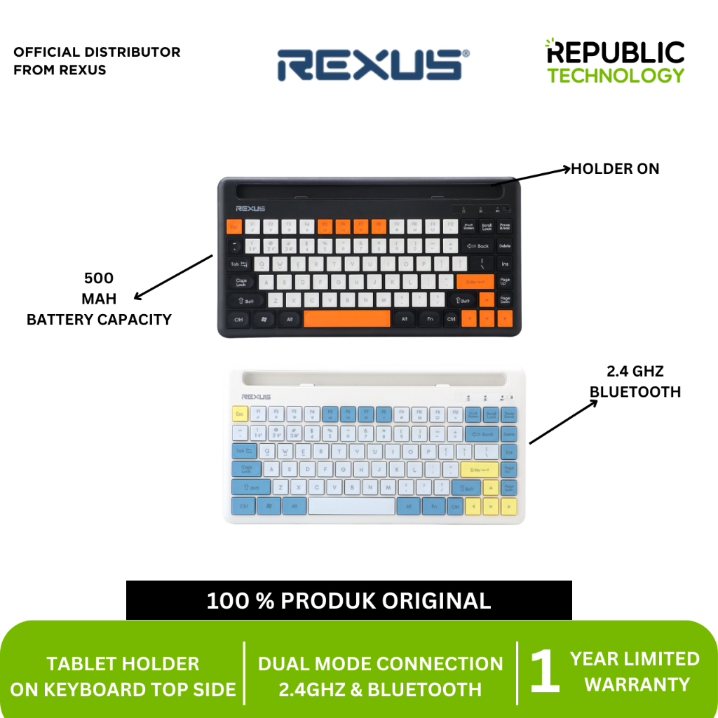 Jual REXUS Keyboard Dual Connection 2.4 GHZ Mosaic KB01 | Shopee Indonesia
