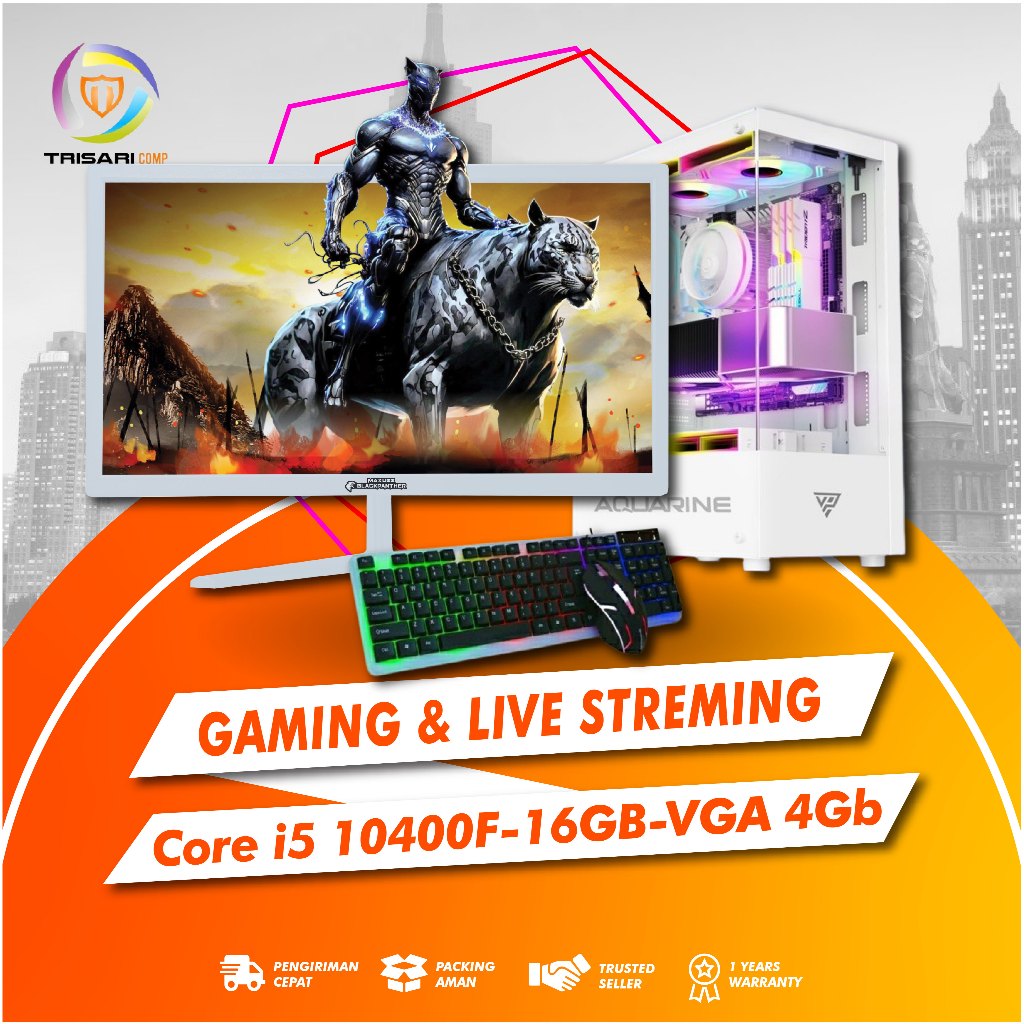 Jual PC RAKITAN GAMING CORE I5-10400F Full Set Monitor 24" I GTX 1650 4GB I STREAMING i EDITING ...