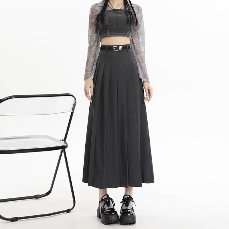 Jual Rok A-Line Midi-Lenge Wanita/Rok Kasual-Lipit Abu-abu Premium/ Rok ...