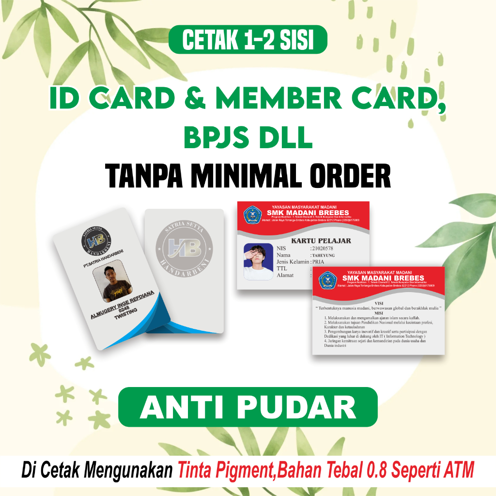 Jual TANPA MINIMAL ORDER Cetak ID Card PVC Custom Premium Kartu Member ...