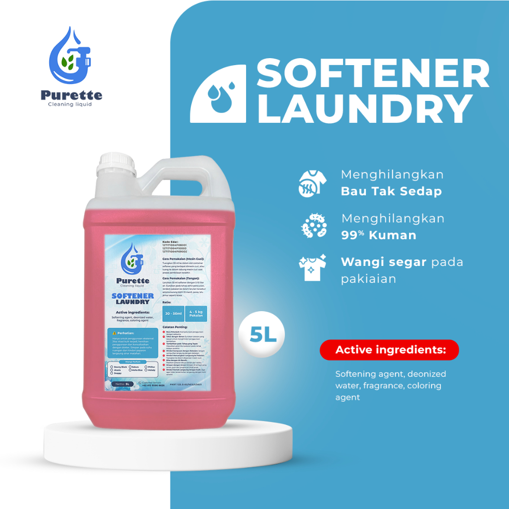 Jual SOFTENER Pewangi Pelembut Pakaian Laundry PREMIUM PURETTE 5L | Shopee Indonesia