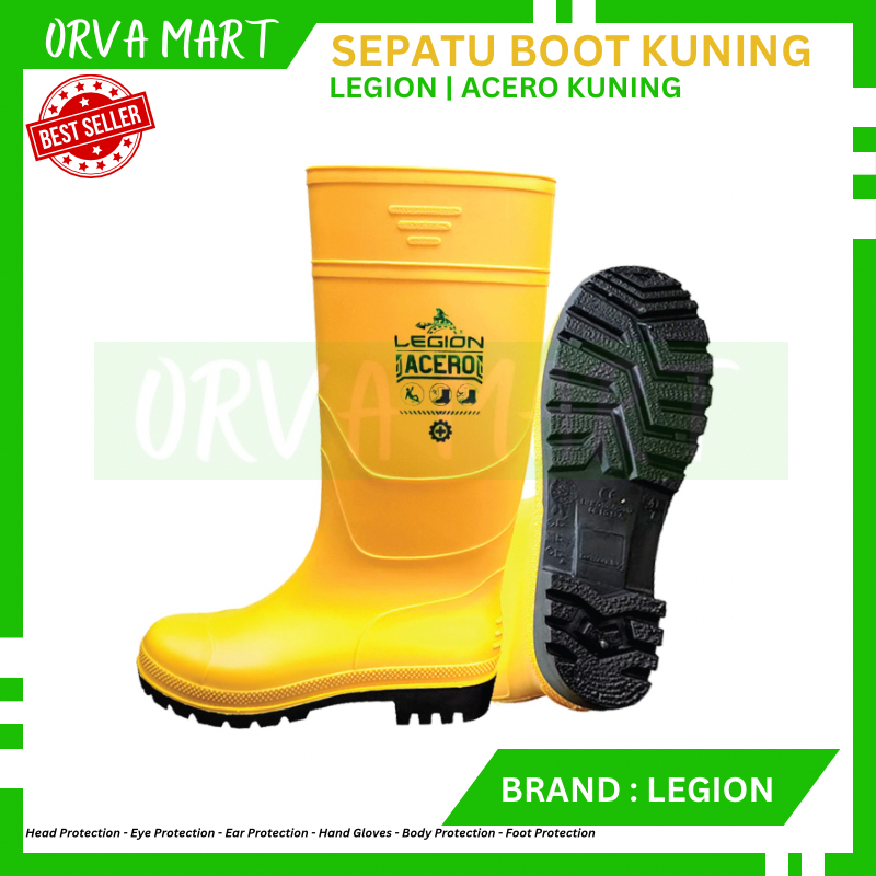 Jual Sepatu Boot Safety Karet PVC Tanpa Ujung Besi Legion Acero Kuning ...