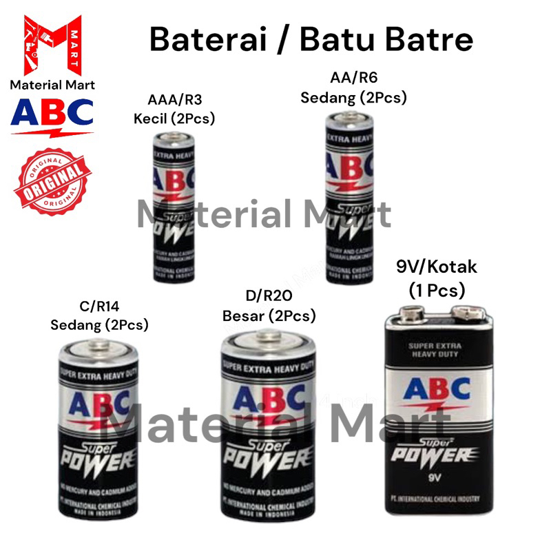 Jual Batre ABC Super Power ASLI | Baterai ABC AA | AAA |Tipe C |Tipe D | 9V | Shopee Indonesia