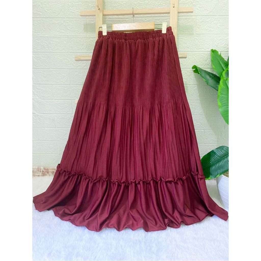 Jual Rok Plisket Susun Mayung Skirt Ruffle Hyget Polos Wanita | Shopee ...
