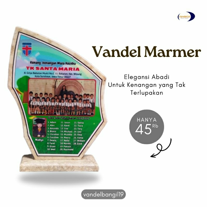 Jual Cenderamata Vandel Plakat Marmer Kenang-kenangan Sekolah TK Bentuk ...