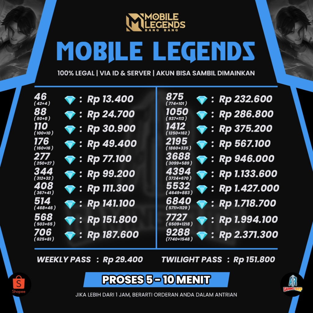 Jual TOPUP Murah Mobile Legends - FAST & PROMO Harga Terbaik | Shopee ...