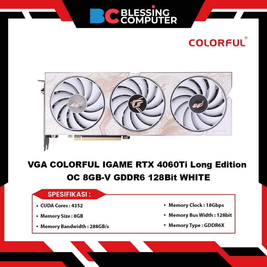 Jual VGA COLORFUL IGAME RTX 4060Ti Long Edition OC 8GB V GDDR6 128Bit ...