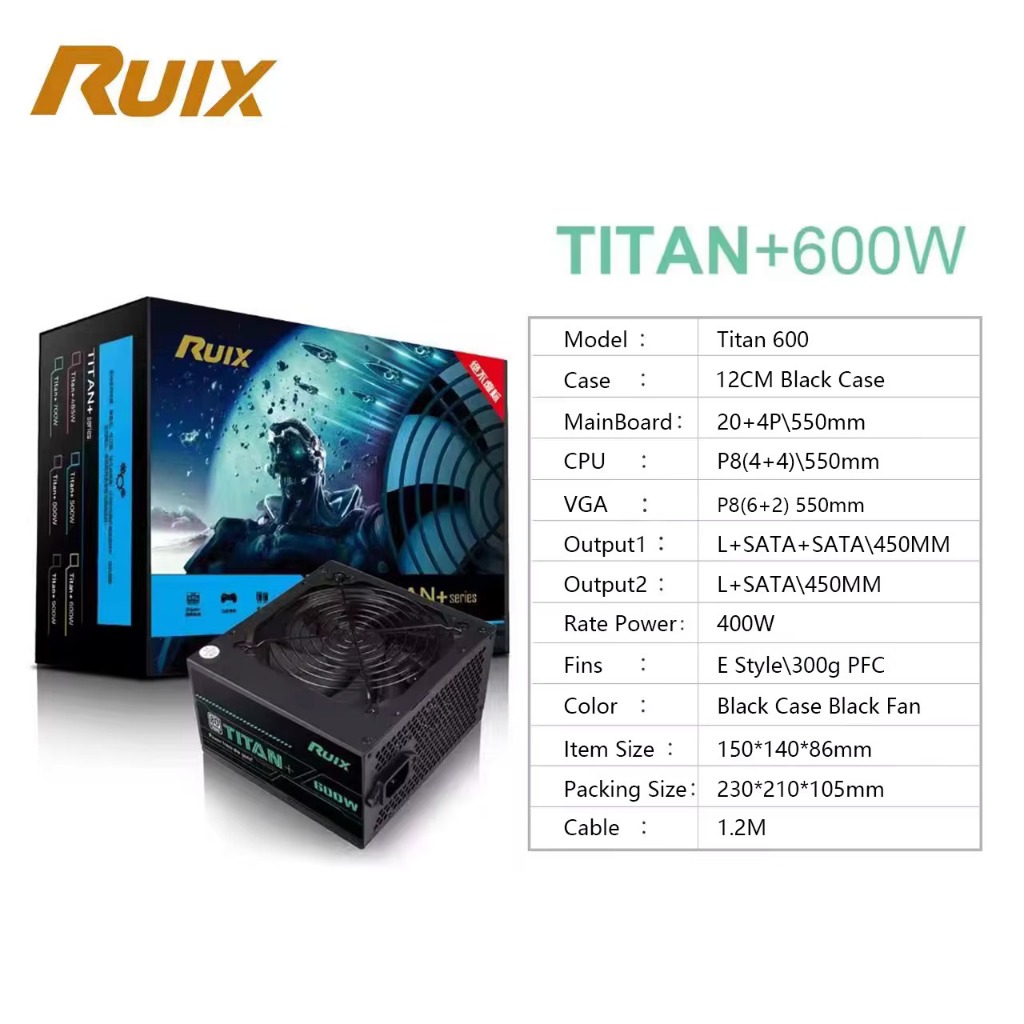 Jual Power Supply PSU RUIX TITAN 600W 80+ | Shopee Indonesia